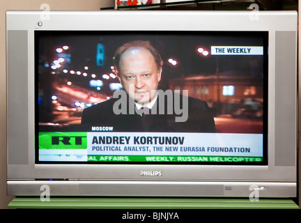 TV screen showing Russia Today RT News channel Stock Photo - Alamy