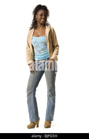 Woman holding up number one finger Stock Photo - Alamy