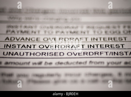 A bank statement showing overdraft Stock Photo - Alamy
