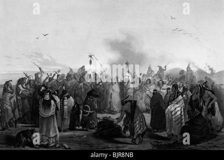 Large group of Hidatsa Indians engaged in a ceremonial dance Stock ...