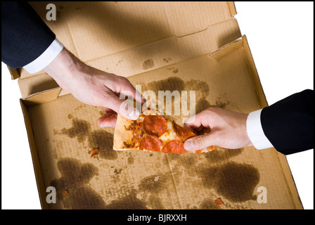 business men fighting over last slice of pizza Stock Photo - Alamy