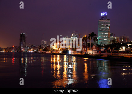 Skyline of capital city Luanda, Luanda bay and seaside promenade with ...