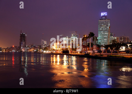 Skyline of capital city Luanda, Luanda bay and seaside promenade with ...