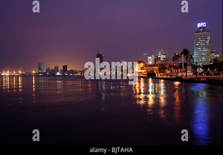Skyline of capital city Luanda, Luanda bay and seaside promenade with ...