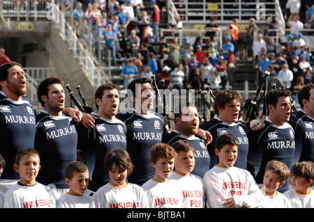 Scotland rugby national team line up with young mascots before a game ...