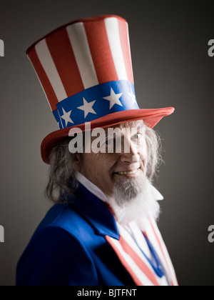 Uncle Sam in a side view yelling or talking on a white background as ...