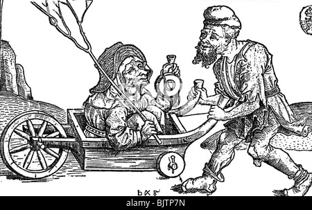 people, poverty, misery, Middle Ages, two beggars, woodcut from the ...