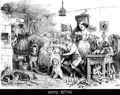 misery / adversity, pauperism, poor family working at home, Thuringia ...