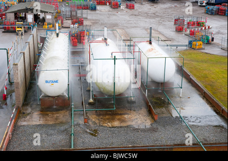 Propane and Butane bulk storage tanks with fire deluge system operating ...
