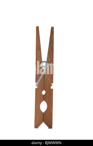 Single wooden clothes peg isolated on white Stock Photo - Alamy