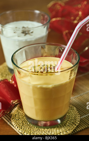 Indian popular dairy drink Lassi made of yogurt, sugar and water sold ...