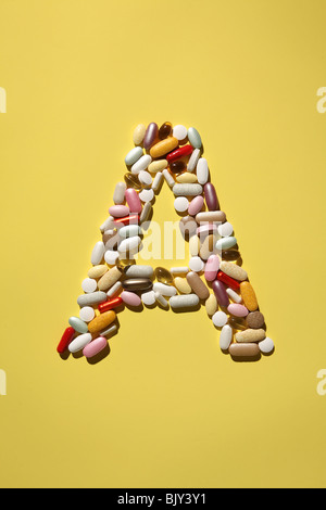 The shaped of the letter B formed with many colorful pills, tablets ...