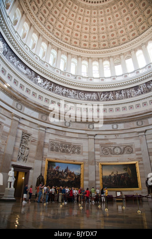 Visitors tour the Capitol Rotunda in Washington, Monday, Sept. 29, 2025 ...