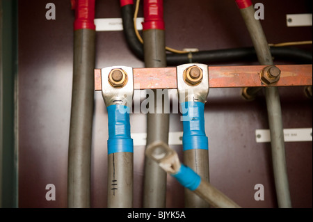 Electrical distribution board copper buzz bars and connections Stock ...