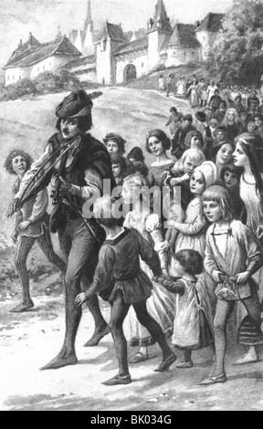 literature, rat catcher of Hameln, 1284, first image, miniature after ...