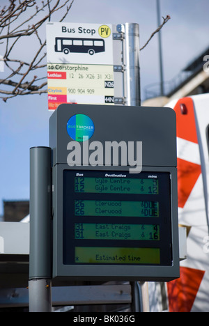 Electronic display of arrival of buses at the bus stop. The sign of a ...
