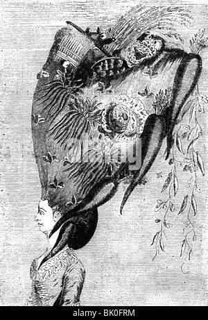 fashion, hair styles, fontange, caricature, copper engraving, early ...