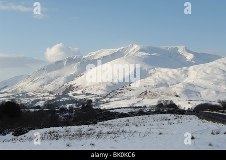 Snow covered Blencathra north of the A66 trunk road in England's Lake ...