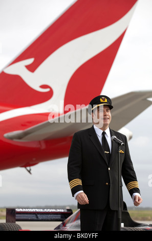 John Travolta wearing Qantas pilot's uniform, Melbourne airport, 2010 ...