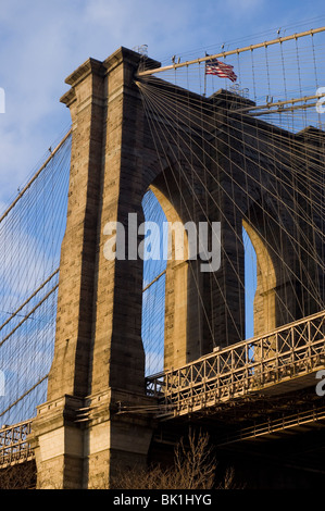 NYC Brooklyn Bridge at golden hour, famous American city landmark with ...