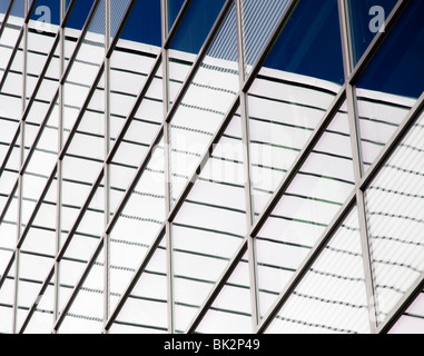 Diagonal view of wall made of glass panels Stock Photo - Alamy