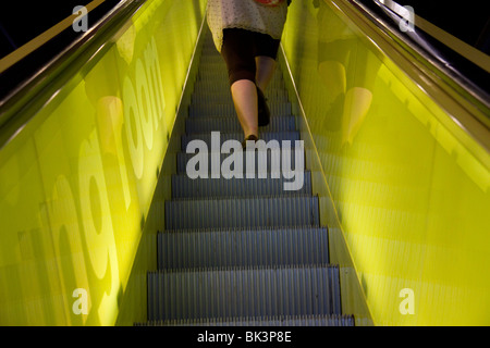 Bright yellow escalator inside the downtown branch of Seattle Public ...