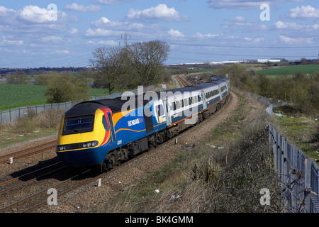 East Midlands Trains (EMT) train 158813 158 class at Grantham station ...