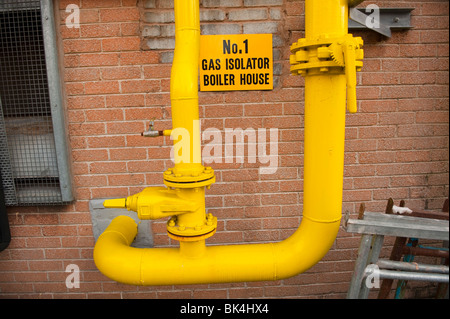 Natural gas main high pressure pipeline with yellow label Stock Photo ...