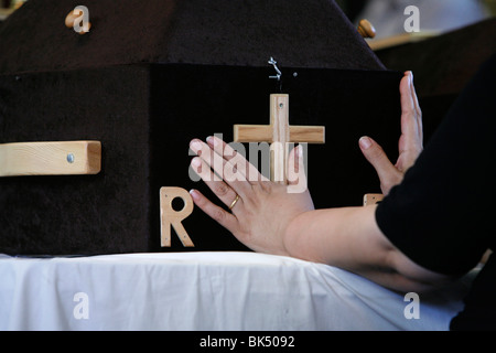 Palestinian funeral in a Nazareth Melkite church, Nazareth, Galilee ...