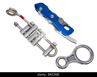 Rack descender equipment used in SRT climbing and caving with one bar ...