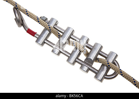 Rack descender equipment used in SRT climbing and caving with one bar ...