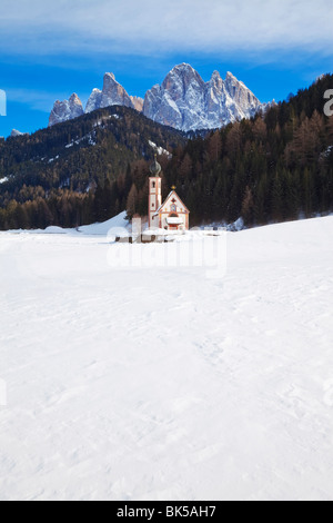 The Church of St. Johann in Ranui, in the Italian Dolomites, on a ...