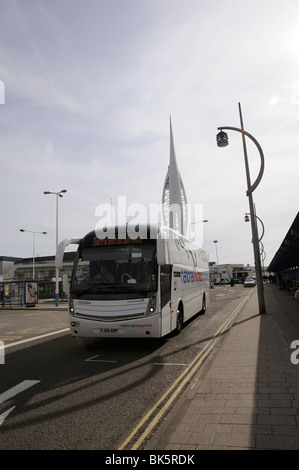 A National Express coach leaving the bus station in Derby, England, U.K ...