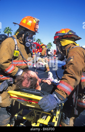 hazmat firemen attend to victim bioterrorist attack response training ...