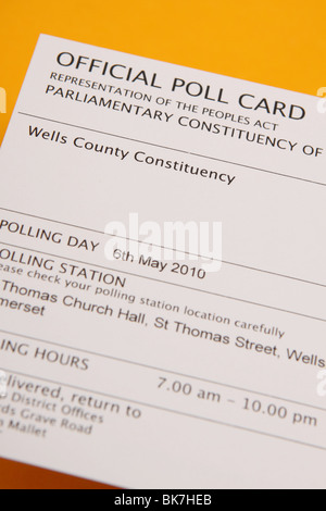 UK General Election 2010 official poll voting card for parliamentary ...