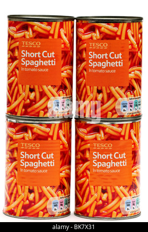Four cans of Tesco tinned Spaghetti Stock Photo - Alamy