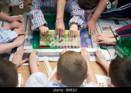School Children being taught Screen Printing Stock Photo - Alamy