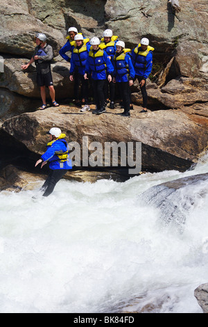 RAFTERS JUMPING INTO WATER PRACTICING SAFETY FOR WATER RESCUE ...