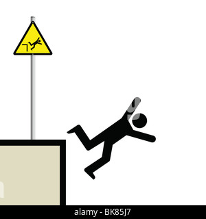 Warning sign with falling man Stock Photo - Alamy