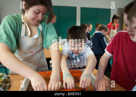 School Children being taught Screen Printing Stock Photo - Alamy