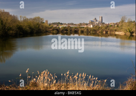 Roswell Pits Nature Reserve, Ely, Cambridgeshire, with Ely Cathedral in ...