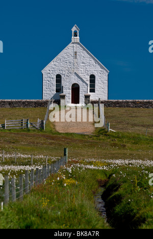 Great Britain, Shetland, Fair Isle. Church of Scotland Kirk, stained ...