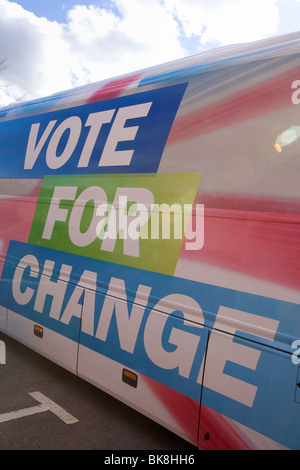 The Conservative Party campaign bus during Prime Minister Rishi Sunak's ...