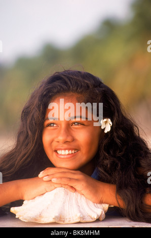 Beautiful Cook Island Polynesian smiling girl wearing a traditional ...