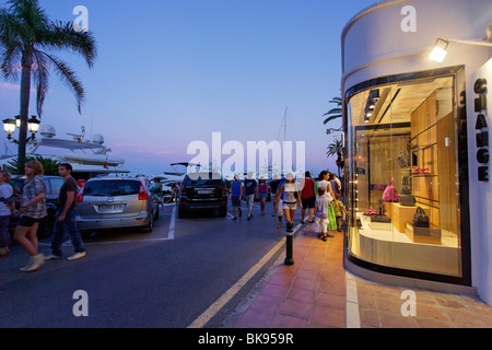 Shops near harbour, Puerto Banus, Marbella, Andalusia, Spain Stock ...