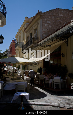 Plaka, Athens. Cafes and tavernas on Mnisikleous Street in the Plaka ...