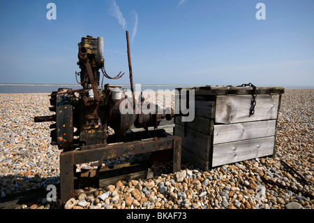 winch on beach dungeness used for pulling fishing boats up the beach ...