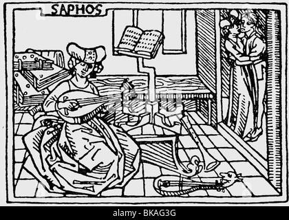 Sappho, circa 620 - circa 570 BC, Greek author / writer, contest with ...