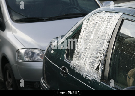 temporary repair for broken car window with malfunction Stock Photo ...