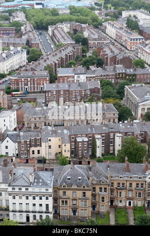 aerial view of Toxteth with the Liverpool city centre skyline with the ...